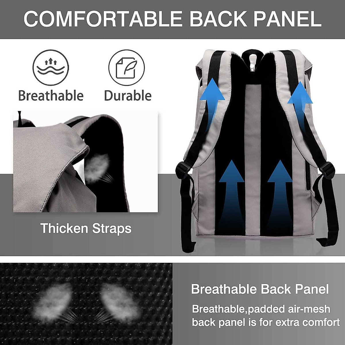 VASCHY Laptop Backpack for Men, Water Resistant Bookbag College Rucksack Daypack for 15.6in Laptop Gray