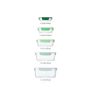 Joseph Joseph Nest Lock, 5 Piece Plastic Food Storage Container set with lids, Leak Proof, Airtight, Space Saving, Kitchen Storage - Sage Green