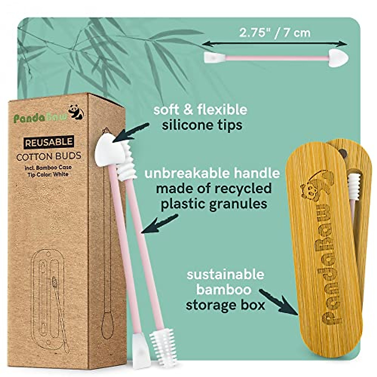 New: PandaBaw® 2 x Reusable Cotton Swabs [Extra Soft] - Silicone Qtip, Reusable Qtips for Ears, Makeup & Travel - Zero Waste Products Reusable Ear Swabs - Eco Friendly Qtips [Pink] - Easy to Clean