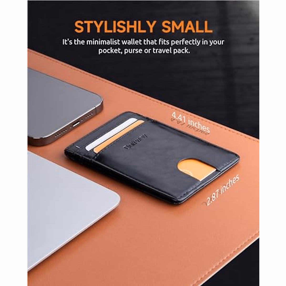 Buffway Mens Slim Wallet, Minimalist Thin Front Pocket Leather Credit Card Holder with RFID Blocking for Work Travel - Seattle Black