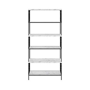 CosmoLiving by Cosmopolitan Ella 5 Shelf, White Marble/Black Bookcase