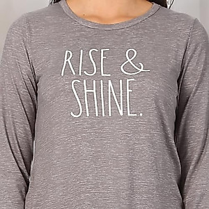 Rae Dunn Women's RISE & SHINE Long Sleeve Top and Drawstring Joggers Pajama Set, Gray Stars, Medium