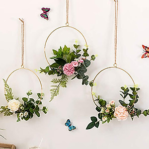 LIOOBO Floral Hoop Wreath Minimalist Fashion Nordic Style Artificial Wreath Hanging Hemp Rope Decor for Garden Home Lawn