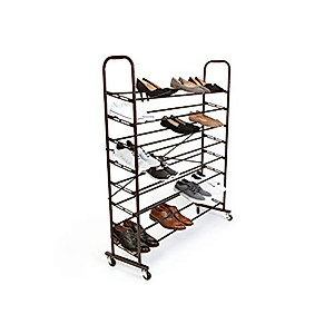 Smart Design 8-Tier Steel Metal Shoe Rack Tower with Rolling Wheels - Holds 48 Pairs of Shoes - Easy Assembly and Adjustable - Entryway, Closet, & Garage - Home Organization - 44 x 50.75 Inch - Bronze
