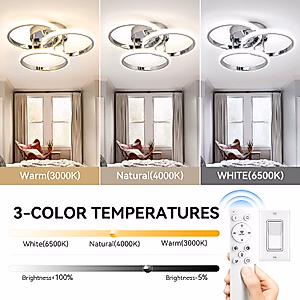 15.74IN Dimmable LED Modern Flush Mount Ceiling Light Fixture with Remote Control, Chrome 3000K-6500K 3-Color Dimming Circle Modern Chandelier, Close to Ceiling Bedroom Kitchen Cloakroom Lamp