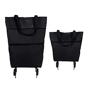JIEOU Folding Shopping Bag With Wheels, Waterproof Grocery Carts, Reusable Portable Trolley Bags for Shopping Fruits(black)