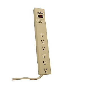 Leviton 5300-S15 120 Volt, 15 Amp, Surge Protected, 6-Outlet Strip with Switch, Data Sensitive, 15 Feet Cord Length, Beige