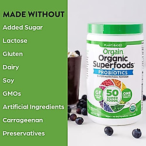 Orgain Organic Green Superfoods Powder, Original - Antioxidants, 1 Billion Probiotics, Vegan, Dairy Free, Gluten Free, Kosher, Non-GMO, 0.62 Pound (Packaging May Vary)