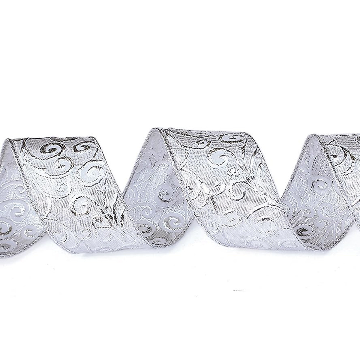 Christmas Ribbon Wired, 6 Rolls 2.5 Inch 36 Yard Silver Sheer Glitter Organza Wired Edge Ribbons for Christmas Tree, Gift Wrapping, Assortment Ribbon for Crafts, DIY, Christmas Tree Ribbon