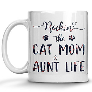 Floral Auntie Coffee Mug, Rockin' The Cat Mom And Aunt Life, Auntie Cat Lovers Mug, Gifts For Aunt, Auntie Gifts Mug, Crazy Cat Lady, Gift for Aunt, New Aunt Mugs, Mother's Day Gifts Tea Cup