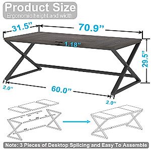 IBF 70.8” Long Computer Desk, Industrial Large Home Office Desk for Writing Study, Rustic Gaming Executive Work Desk for 2 Person, Wood Metal Pc Workstation Computer Table for Living Room, Dark Gray