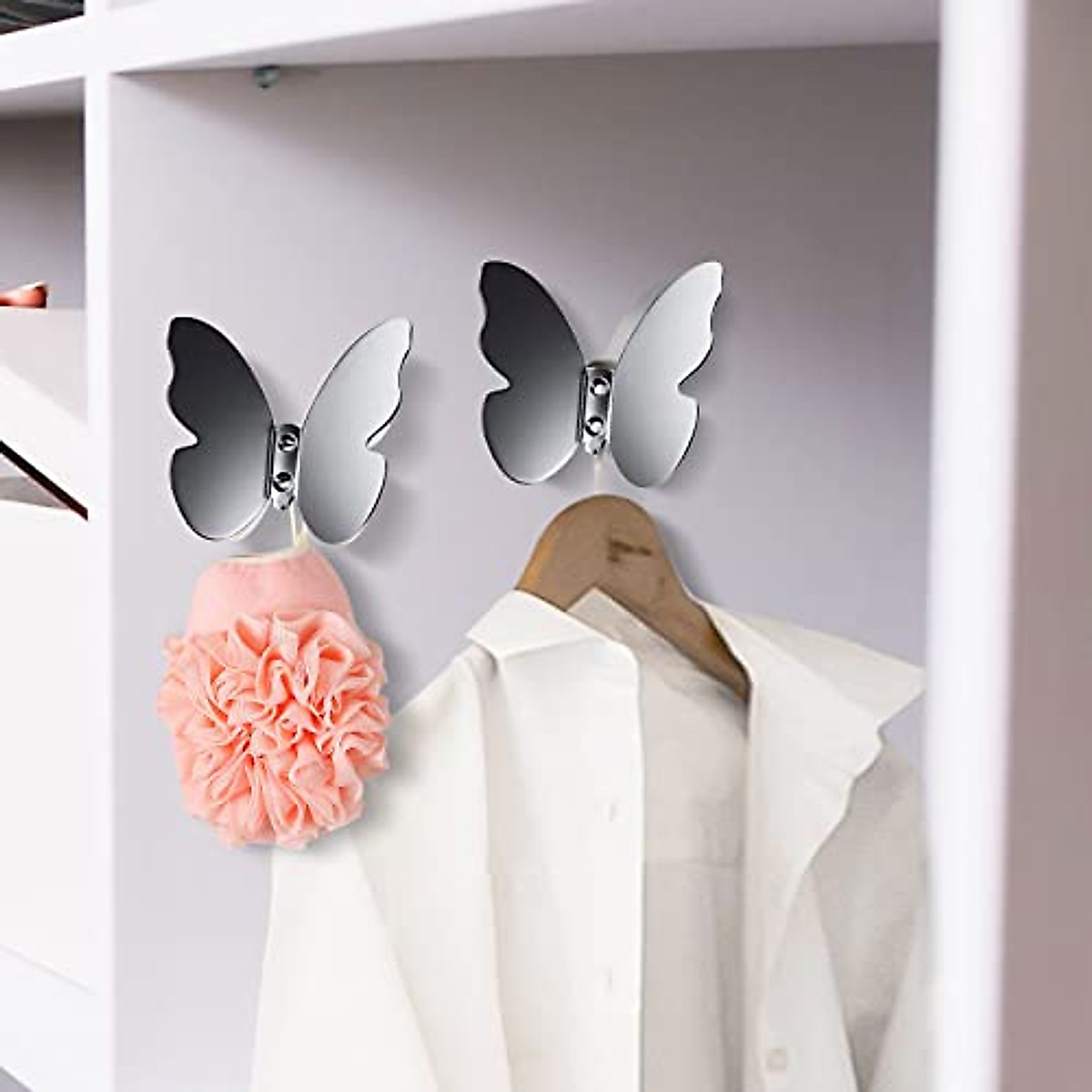 NUANNUAN Grey Creative Butterfly Coat Hook Wall Mounted Hanging Brass Decoration Porch Rack, Home Purses Clothes Hoodies Bath Towel Hangers for Bedroom Bathroom Office Closet Wardrobe Cupboard