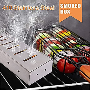 JUYT Smoker Incense Box Made of Stainless Steel - Grilling Smoker Box Universal, Smoking,for Gas Grill Accessories or Charcoal Grill, 8.86 x 3.47 x 1.58 Inch, Silver (Smoker-1F)