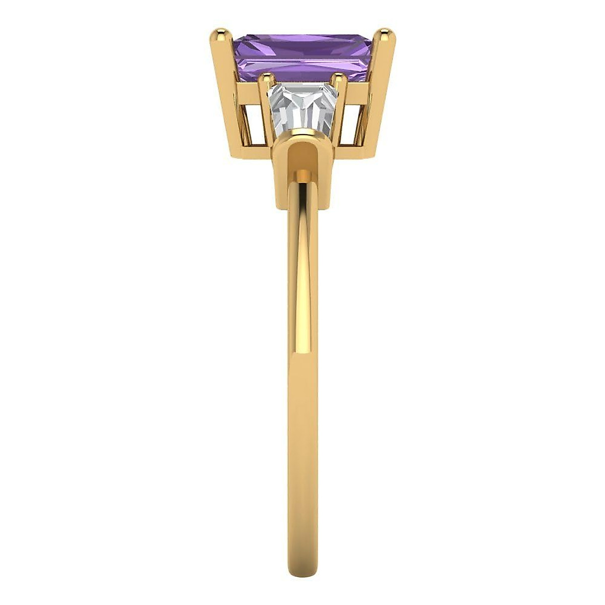 2ct Emerald cut 3 stone Solitaire Simulated Alexandrite Engagement Wedding Anniversary Bridal Ring 14k Yellow Gold 10.75