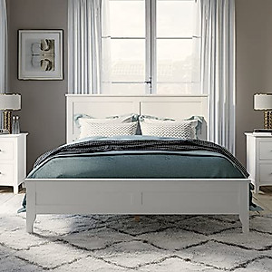 SECOLI Wooden Full Bed Frame Modern White Solid Wood Full Platform Bed