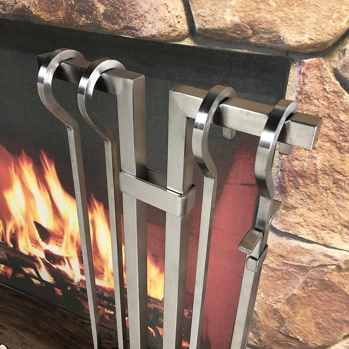 Pilgrim Home and Hearth Sinclair Fireplace Tool Set, 29" Tall, Brushed Stainless Steel (18081)