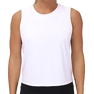 Ice Silk Workout Tops for Women Quick Dry Muscle Gym Running Shirts Sleeveless Flowy Yoga Tank Tops (White, Large)