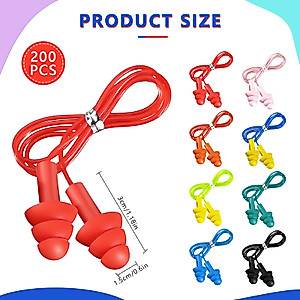 Xuhal 200 Pairs Corded Ear Plugs Bulk Silicone Earplugs Noise Reduction Ear Plugs with String Hearing Protection Reusable Ear Plugs for Kids Adults Sleeping Swimming Noise Canceling