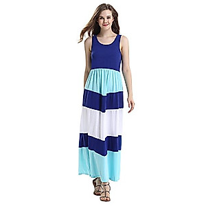 Demetory Women`s Chevron Zig Zag Striped Tank Top Maxi Dress (Small, 1214 Navy)