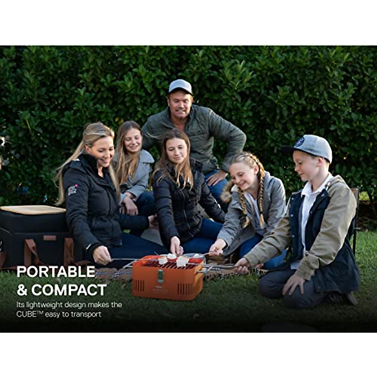 Everdure CUBE Portable Charcoal Grill, Tabletop BBQ, Perfect Tailgate, Beach, Patio, or Camping Grill, Lightweight & Compact Small Grill with Preparation Board & Food Storage Tray, Graphite