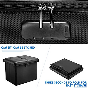 Tamfile Ottoman with Storage, Fireproof Safe Folding Ottoman for Documents, Waterproof Foot Rest Stool with Storage,17 Inches Short Ottoman with Lock, Ottoman Foot Rest for Living Room