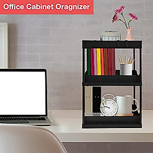 Solesoul 3-Tier Under Sink Organizers and Storage Unit - Bathroom and Kitchen Sink Organizers with 4 Hooks - Multi-Purpose Cabinet Organizer Shelf with Sliding Drawers - Black- White- Gray (Black)