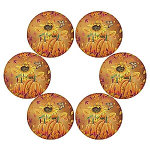 Welcome Fall Round Placemats Set of 4 Table Placemats Autumn Buffalo Check Pumpkins Sunflowers Place Mats Fall Leaves Tablemats 15 inch for Kitchen Dining Table Dinner Kids Holiday Party