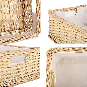 YAHUAN Rectangular Wicker Storage Basket Woven Rattan Basket with Handle, Baskets for Organizing, Bedroom,Living room,Pantry (Wicker with lining)