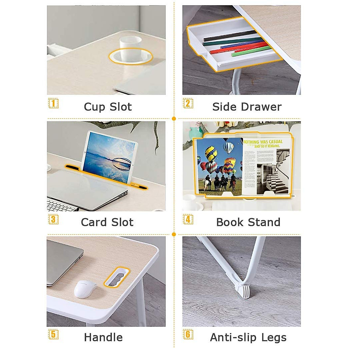 Laptop Desk Tray Foldable,Asltoy Laptop Desk with Drawer Book Stand Lap Desk for Bed Laptop Bed Tray Lap Table Adjustable,Notebook Desk Laptop Table Portable Notebook Tablet Table for Couch (Beige)