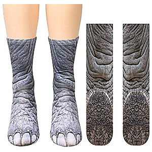 Tiaronics 3D Socks Unisex Adult Animal Paw Crew Socks - Sublimated Print (Elephant)