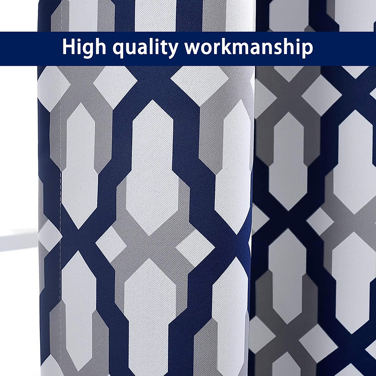 DriftAway Mason Geometric Trellis Pattern Window Curtain Valance Rod Pocket 52 Inch by 14 Inch Plus 2 Inch Header Navy