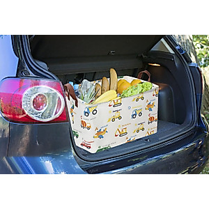 Essme Rectangular Kids Basket,Car Storage Baske with Handles for Boys Room Decor,Monster Truck Basket,Shelf Basket,Gift Basket.(Vehicles)