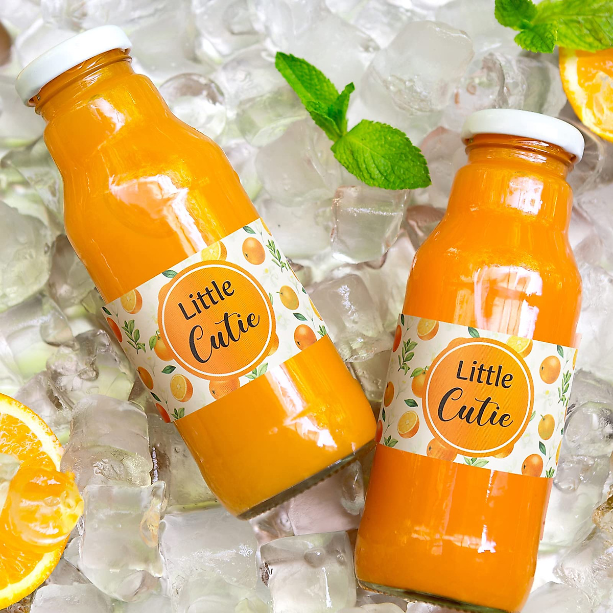 48 Pieces Baby Shower Water Bottle Labels Oranges little cutie baby shower decorations Bottle Stickers Waterproof Oranges Wrappers for Unisex Favors Decorations