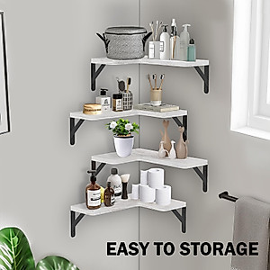 Muzilife Corner Floating Shelves Wooden Floating Shelve Set of 4, Wall Mounted for Storage, L-Shaped Shelves for Wall Decor Wall Organizer for Bedroom, Bathroom, Kitchen, Living Room and Office, White