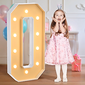 4FT Maruqee Light up Numbers, Large Marquee Number for 30th 50th 60th Birthday Decor, Big Mosaic Numbers Balloons Pre-Cut Frame for Party Wedding Decorations, Number 0