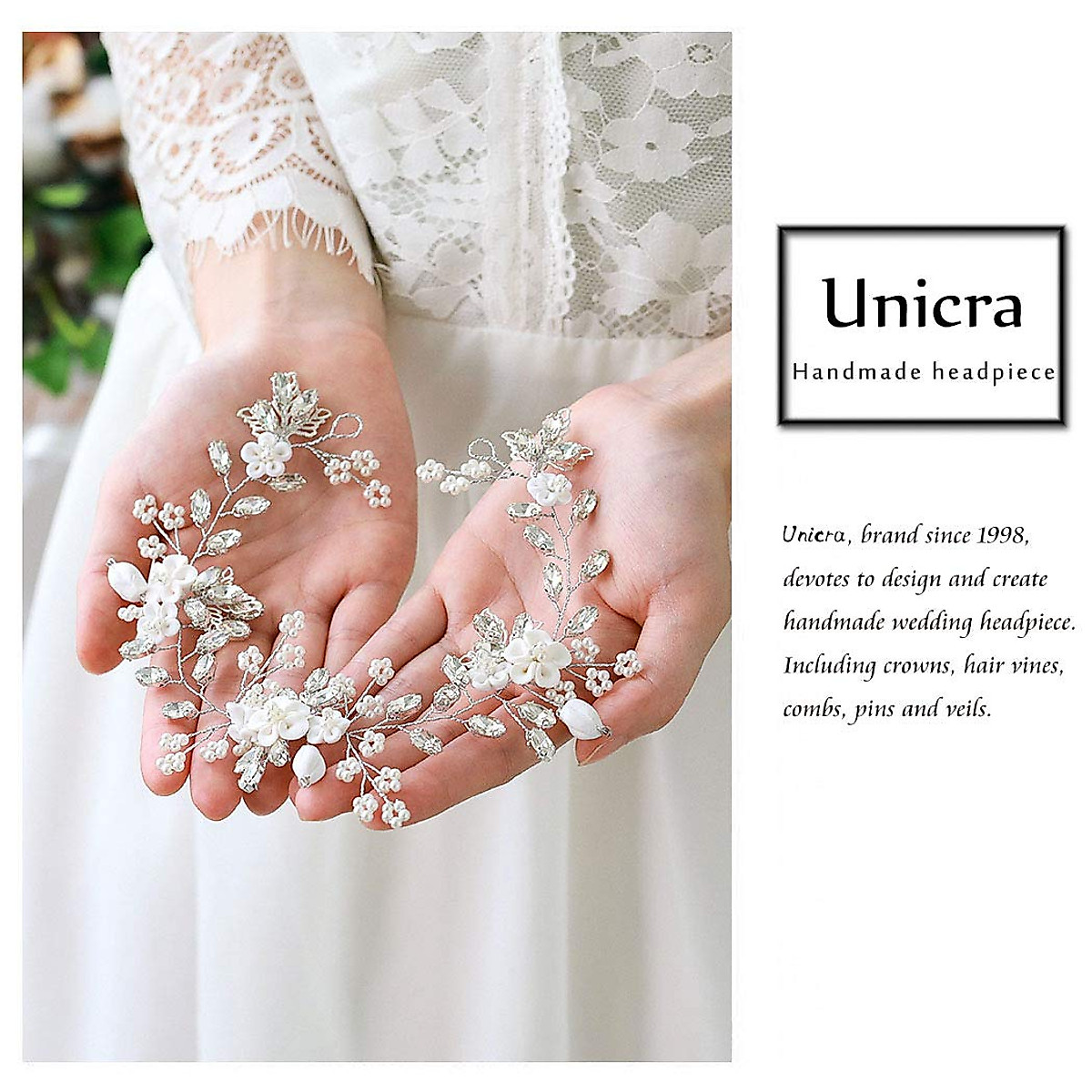 Unicra Bride Flower Wedding Hair Vine Pearls Bridal Hair Piece Crystal Hair Accessories for Women and Girls (Silver)