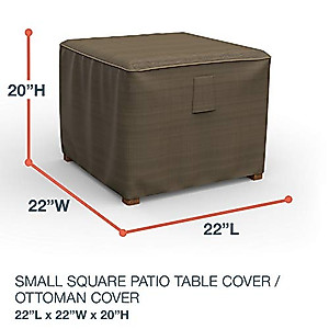 Budge StormBlock Hillside Square Patio Table/Ottoman Cover Premium, Outdoor, Waterproof, Small, Black and Tan Weave