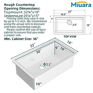 Miuara White Workstation Kitchen Sink 33 Inch - White Undermount Kitchen Sink 33"x19"x10", Large Kitchen Sink Drop In, Single Bowl Topmount Fireclay Sink for Kitchen,with 4 Custom Accessories