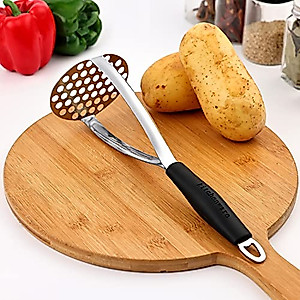 Joyoldelf Heavy Duty Stainless Steel Potato Masher, Professional Integrated Masher Kitchen Tool & Food Masher/ Potato Smasher with Silicone Handle, Perfect for Bean, Vegetable, Fruits, Avocado, Meat