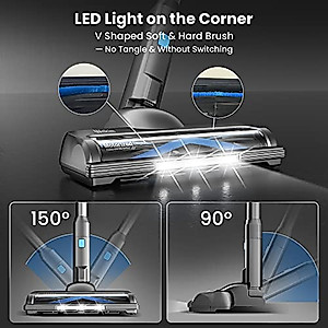 WnkimTech Cordless Vacuum Cleaner, 25Kpa Powerful Stick Vacuum for Hardwood Floor, 45 Min Rechargeable Battery, 6 in 1 Lightweight Upright Vacuum with LED Display for Pet Hair Carpet