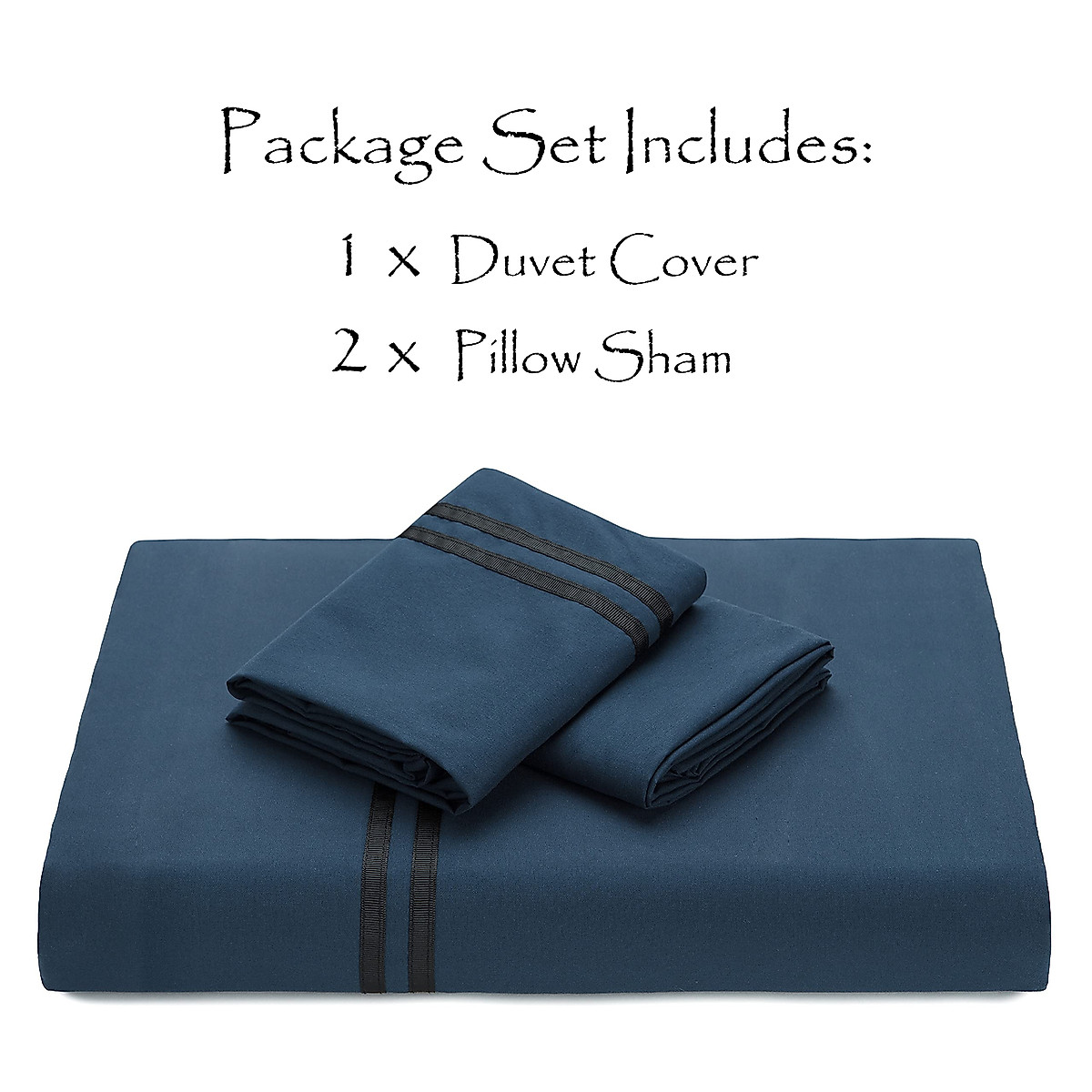 Chanasya Premium Bordered Navy Duvet Comforter Cover Bedding Set Queen Size - Stich 3-Piece Set Luxurious Minimalist Style Brushed Microfiber Comforter Cover - Ultra Soft Breathable Stain Resistant