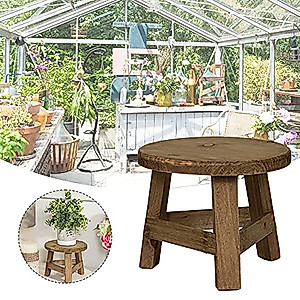 LVOERTUIG Wooden Mini Stool Display Stand, Decorative Round Wood Pedestal Stool Plant Pot Riser, 7inch Mini Plant Stand Potted Plant Shelf Succulents Bonsai Rack (1pcs, Wood Color(7x6 inches))