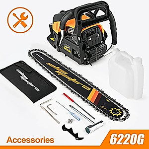 SALEM MASTER 6220G 62CC 2-Cycle Gas Powered Chainsaw, 20-Inch Chainsaw, Handheld Cordless Petrol Gasoline Chain Saw for Farm, Garden and Ranch