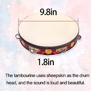 Tambourine, GECKO Hand Held Drum Bell Birch Metal Jingles Percussion Great Gift for Birthday, Christmas 10 inch