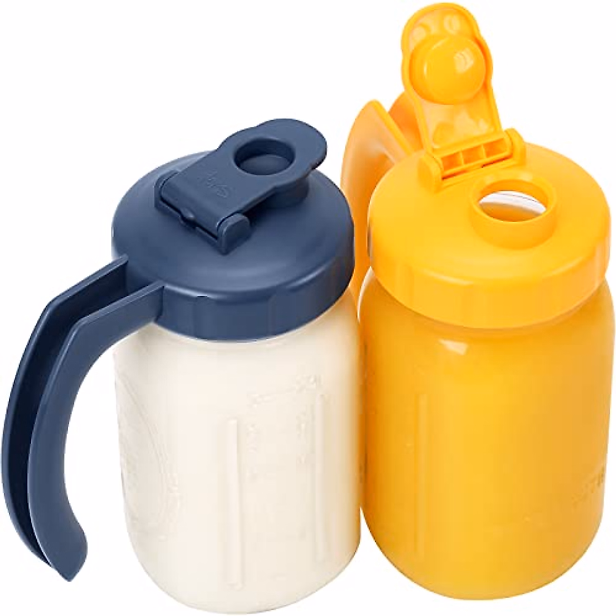 2 Pack Mason Jar Lids with Handle, Airtight & Leak-proof Seal, Easy Pouring Spout, Turns your Mason Jar into Pitcher (Wide Mouth-Navy Blue & Yellow)
