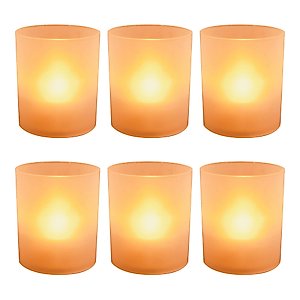 LumaBase Battery Operated LED Lights in Frosted Votive Holders - Orange, Set of 6, 82406