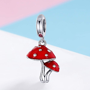 ABAOLA Botany Charm 925 Sterling Silver Cactus Charm Flowers Beads for Fashion Charms Bracelet & Necklace (Mushroom Charm)