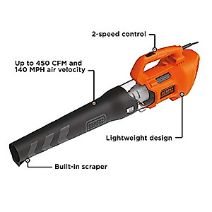 BLACK+DECKER Leaf Blower, Axial, 9-Amp (BEBL750)