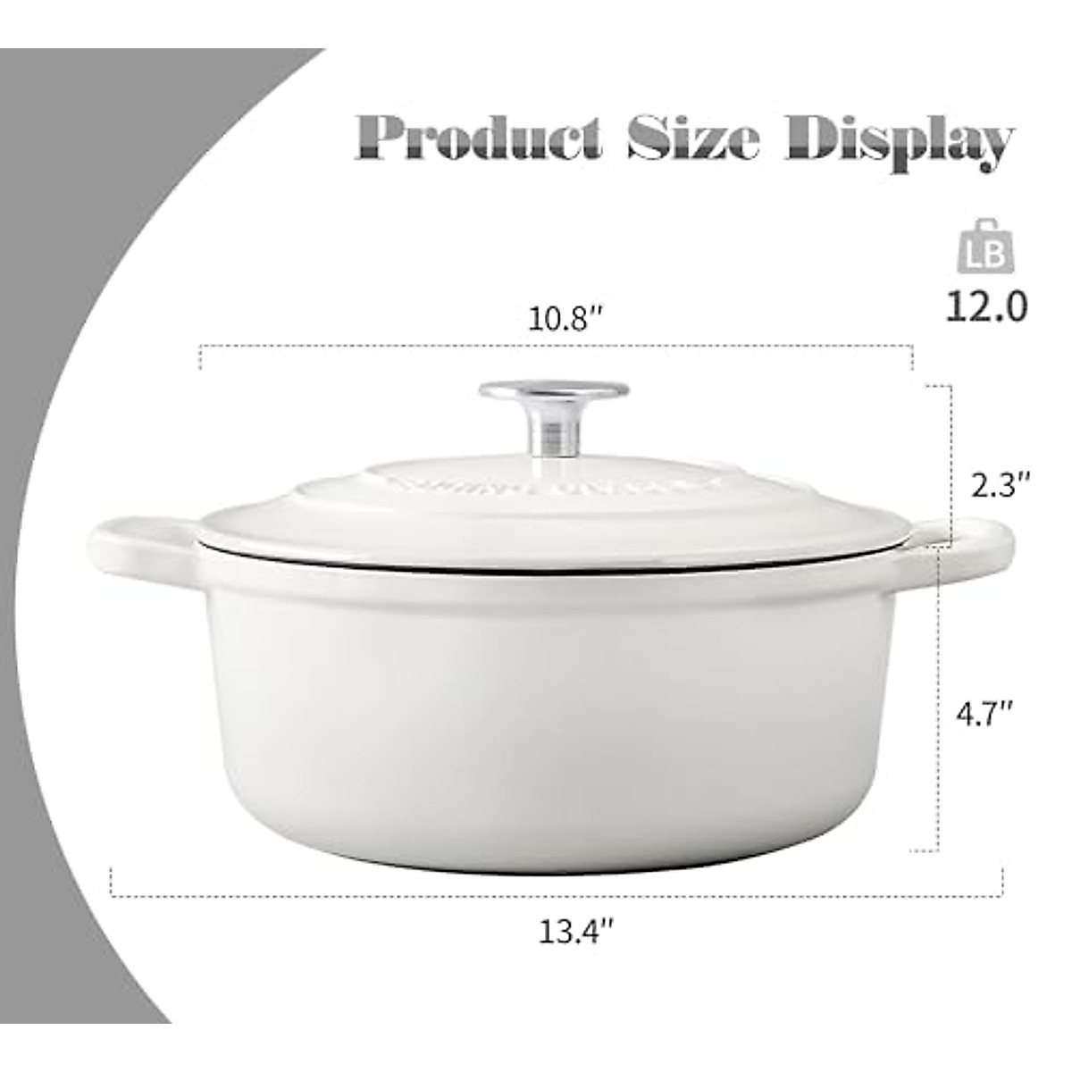 EDGING CASTING Dutch Ovens Enameled Cast Iron Covered 5.5 Quart Dutch Oven with Dual Handle for Bread Baking, White