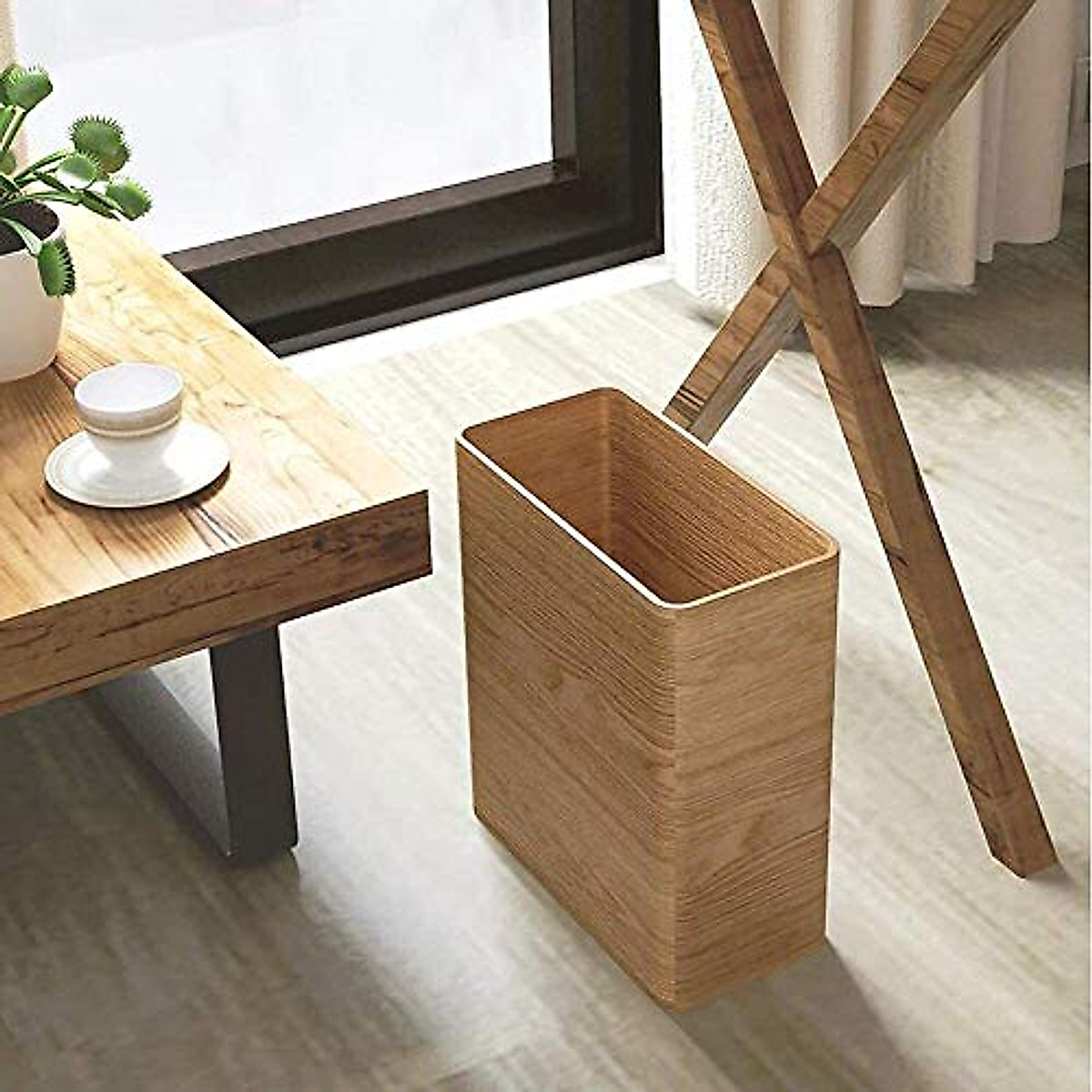 RZM Wood Trash Can Wastebasket,Household Bathroom Living Room Rectangular Trash Bin,Narrow Space Garbage Can with Swing Lid (Color : B, Size : 26.5x13x30cm(10x5x12inch))